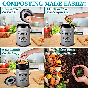 AOSION Countertop Compost Bin Kitchen,Odorless Indoor Compost Bin with Lid and Compost Bags,Compost Bucket Composter Container for Food Waste,Grey