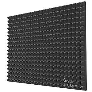 JBER Acoustic Sound Foam Panels, 6 Pack 2" X 12" X 12" Charcoal Soundproofing Treatment Studio Wall Padding Sound Absorbing Fireproof Pyramid Black Wall Panel…