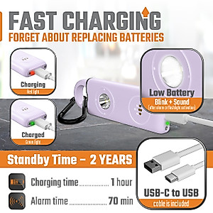 Personal Safety Alarm Keychain for Women Protection – USB Rechargeable 130 dB Self Defense Siren Panic Key Chain with Light and Low Battery Notice by WETEN (Lavender)