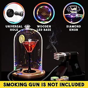 Smoking Gun Accessory LED lights Glass Dome 9" x 5.7" Lid with Wooden Base - Smoke infuser Cover Lid for Cocktail Smoker - Dome for Cold Smoke, Smoking Cloche for Drinks