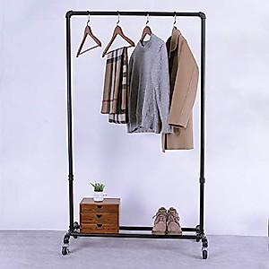 MBQQ Industrial Pipe Clothing Racks on Wheels,35in Length Heavy Duty Garment Racks Commercial Grade,Vintage Rolling Ballet Rack Clothes Display Rack Retail Display,Black Brush Silver