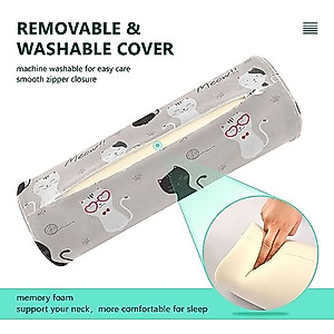 Vnurnrn Cute Cat Cartoon Neck Support Pillow Round Neck Roll Bolster Cylinder Pillow Cervical Pillows Arm Pillow for Leg Knee Back Head Support for Work Women Men Traveling Headrest