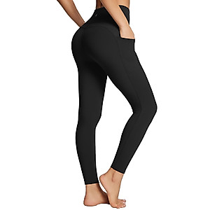 BALEAF Leggings with Pockets for Women Black Tummy Control Leggings Workout High Waisted Compression Yoga Ankle Pants Black L
