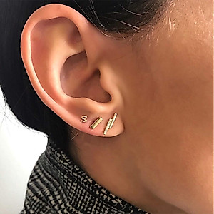 Sterling Silver Stud Earrings for Women Men- 4 Pairs of Hypoallergenic Simple Geometric Small Stud Earring Set Tiny Circle Triangle Square Bar Stud Earrings Mini Cartilage Tragus Earrings(Gold)