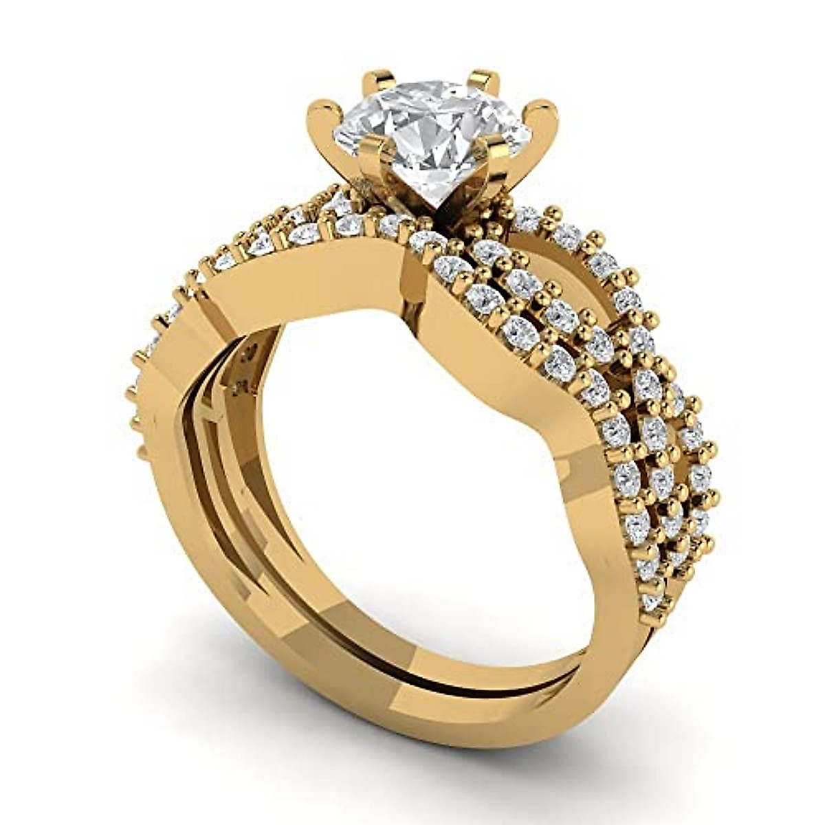 Clara Pucci 1.55ct Round Cut Halo Solitaire Created White Sapphire Engagement Promise Bridal Ring Band set 14k Yellow Gold 3.5