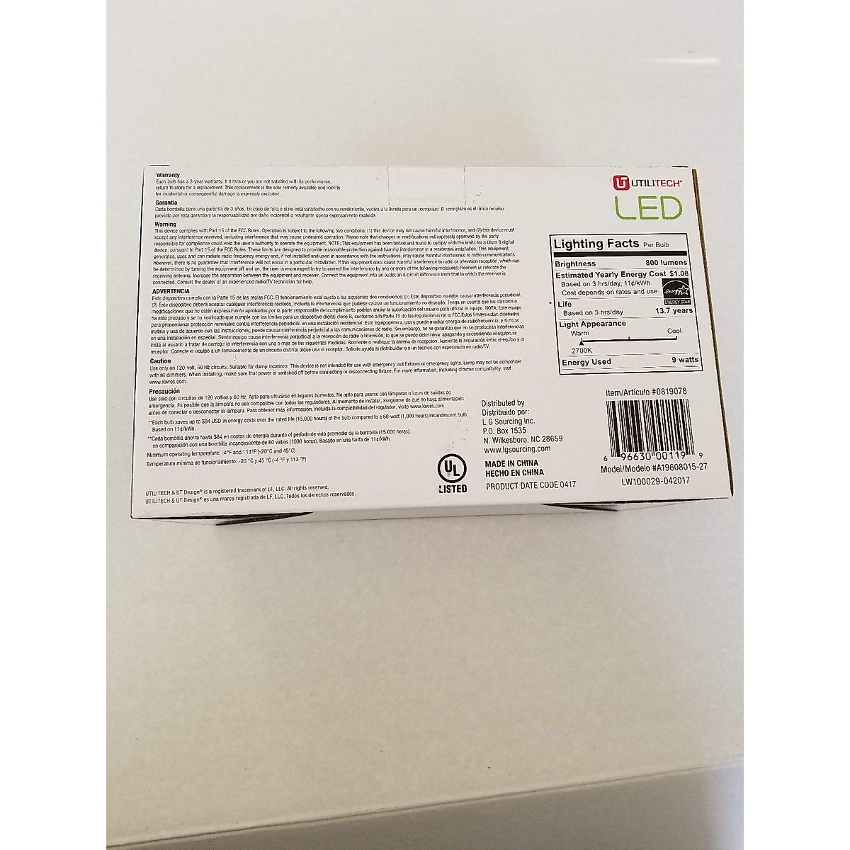 Utilitech 8-Pack 60 W Equivalent Soft White LED Light Bulb