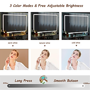 JanflyHome Vanity Desk with Mirror and Lights, Makeup Vanity Table with Drawers, Storage Stool, 41" Large Mirror Dressing Table Vanity Set for Girls Women Bedroom, White