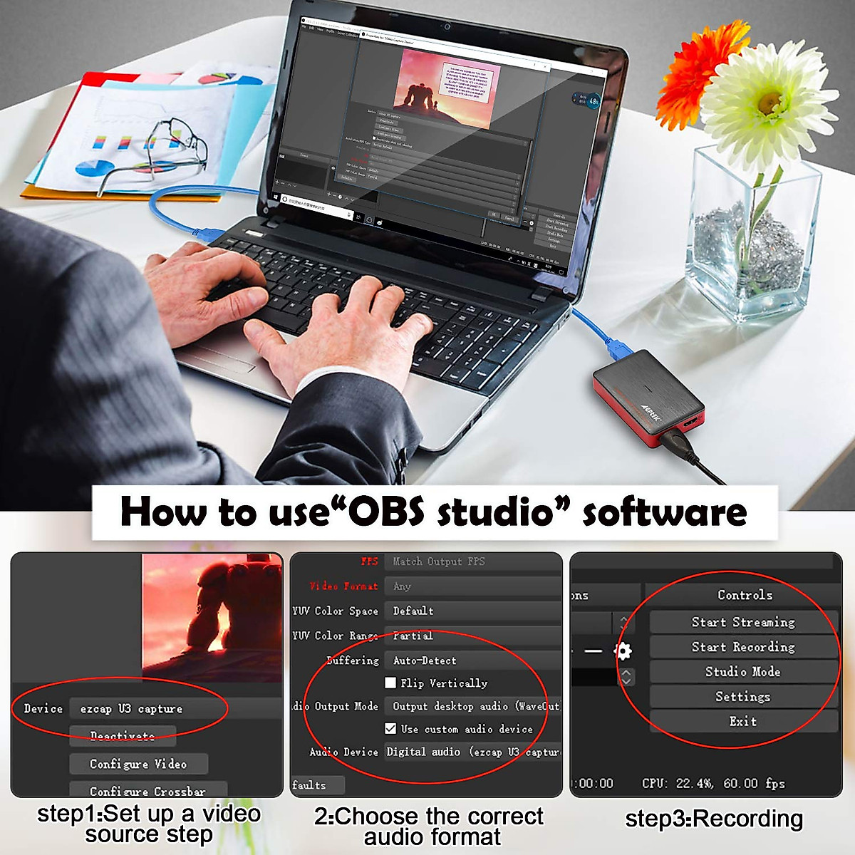 USB3.0 Game Capture Card 4K@30, 4K HDMI Video Capture Live Streaming Record 4K 30 FPS or 1080p120, 1440p60, HDMI Capture Card Work for PS5/PS4/Xbox One/Switch/Camera