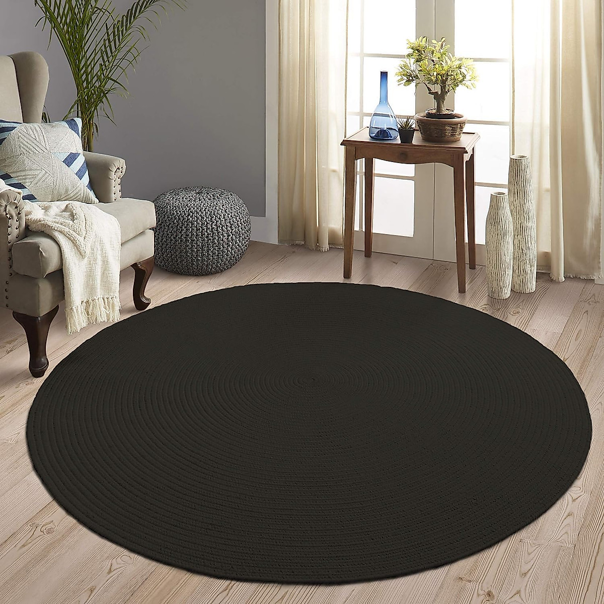 Superior Reversible Braided Indoor/Outdoor Area Rug, 4' Round, Black