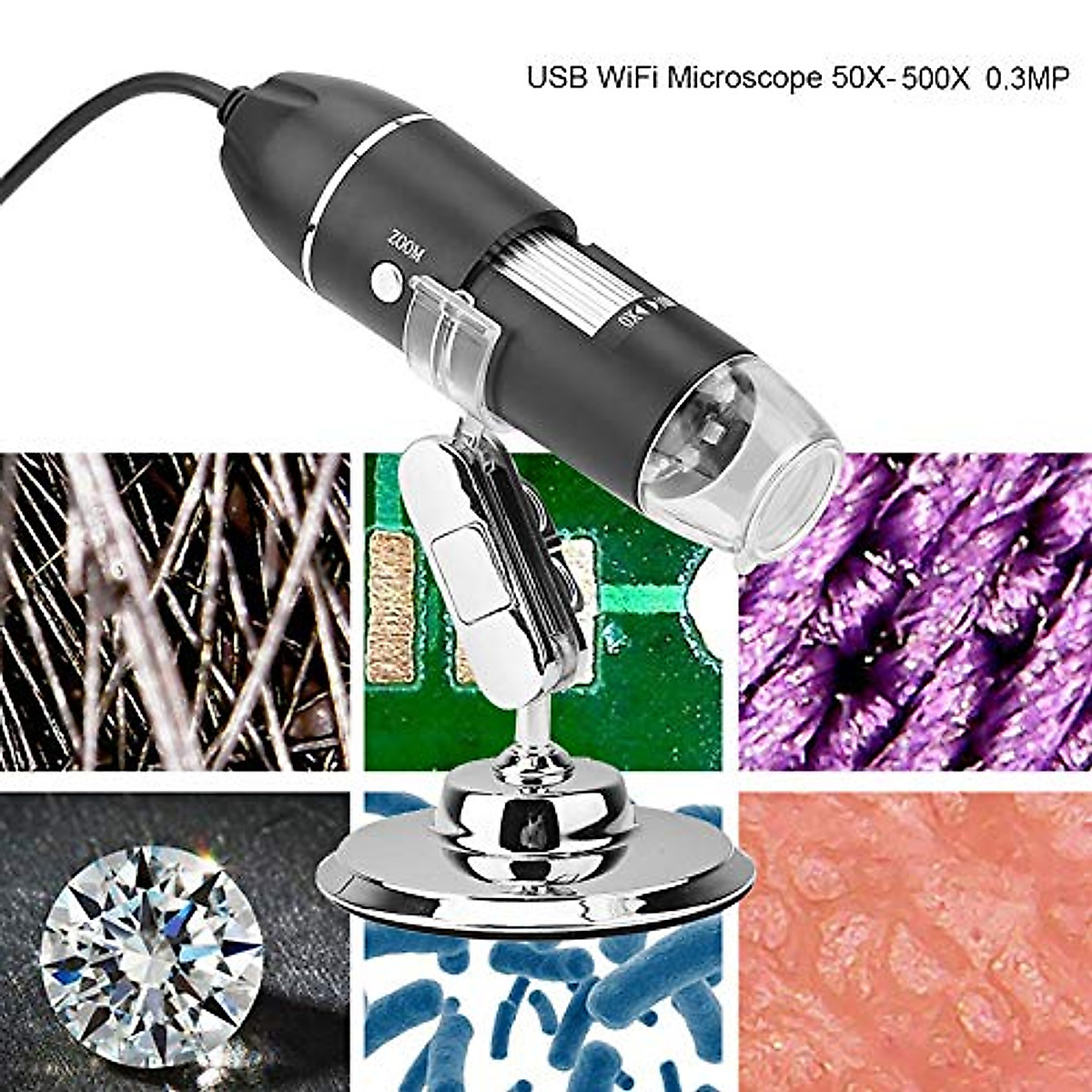 USB Microscope, 50X-500X 0.3MP LED Microscope USB Magnifier for Computer with Holder for Industrial PCB Checking,Jewelry Appraisal,Detecting, etc