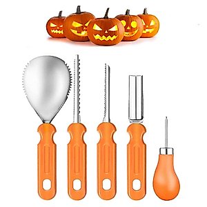 Sunwuun Halloween Pumpkin Carving Kit, 5 Piece tainless Steel Pumpkin Tools, Sturdy Pumpkin Carving Tool Kit for Kids