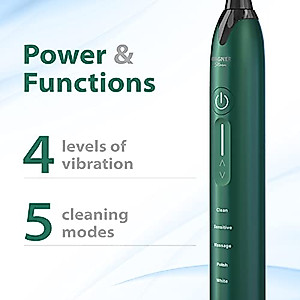 Wagner Stern Ultrasonic whitening Toothbrush with Pressure Sensor. 5 Brushing Modes and 4 Levels of Intensity, 8 Soft bristles, Travel case.