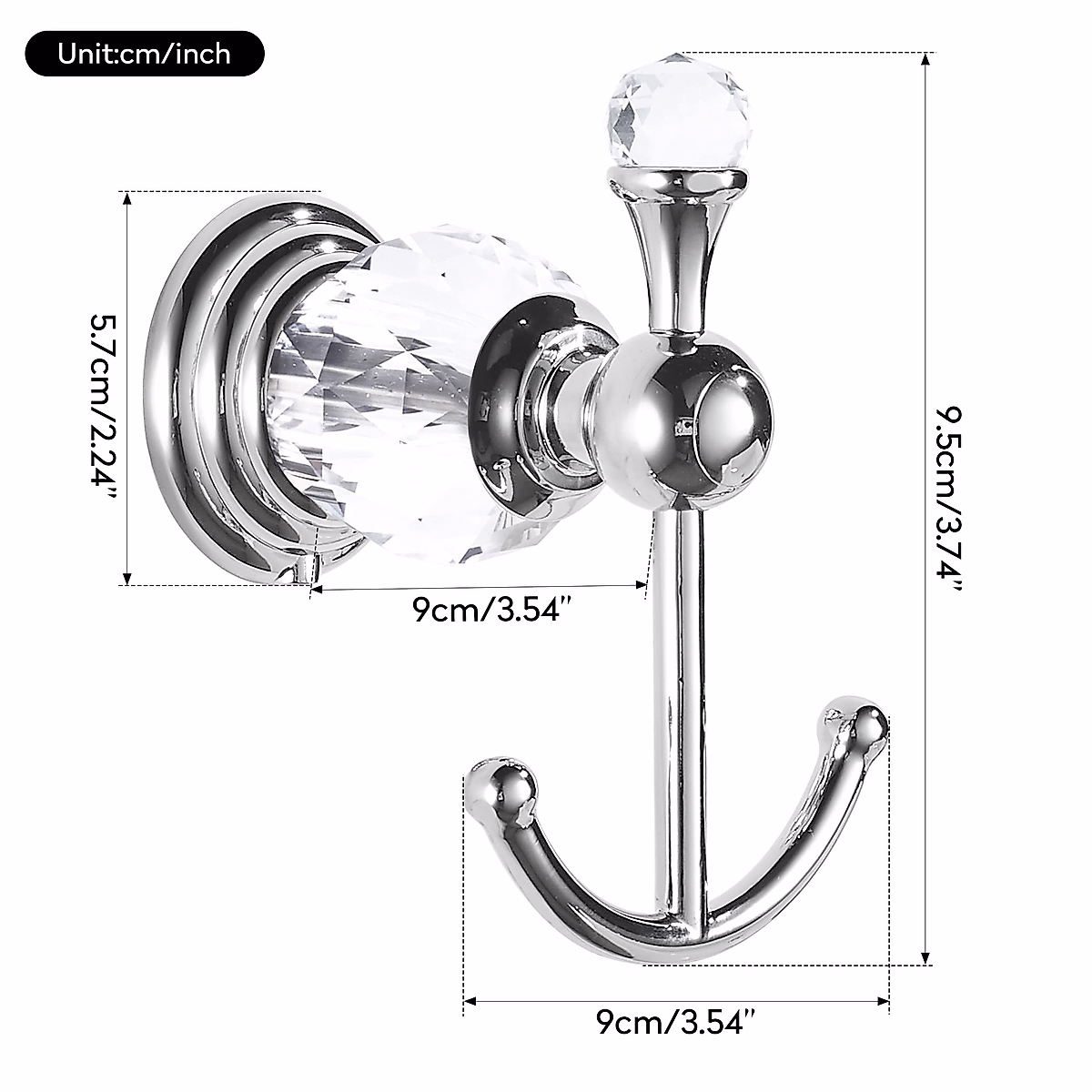 BATHSIR Crystal Robe Hook, Polished Chrome Double Towel Hook for Bathroom, Wall Mounted Silver Coat Hook