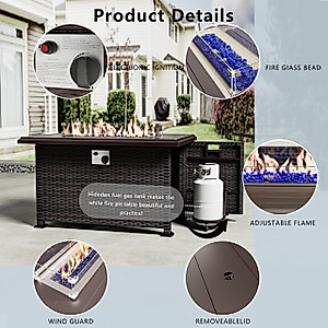 ASJMR Outdoor Patio Furniture Set with Gas Fire Pit Table, 13 Pieces Outdoor Furniture Set Patio Sectional Sofa w/43in Propane Fire Pit, PE Wicker Rattan Patio Conversation Sets (Sand)