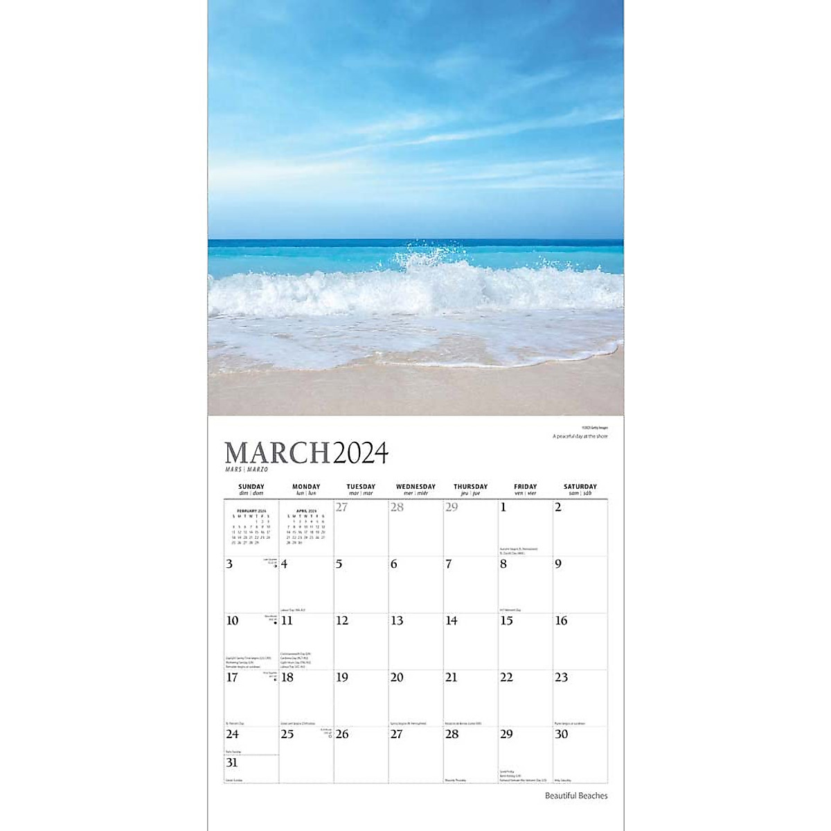 Beautiful Beaches | 2024 12 x 24 Inch Monthly Square Wall Calendar | Sticker Sheet | StarGifts | Travel Nature Tropical