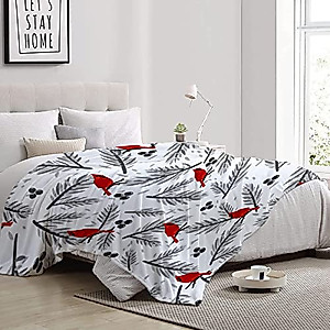Daiitokuo Cardinal Birds Leaf Merry Christmas Luxury Fleece Microfiber Lightweight Plush Ultra-Soft Throw Blanket Fuzzy Blankets for Bed Couch Sofa 50"x40" for Kid