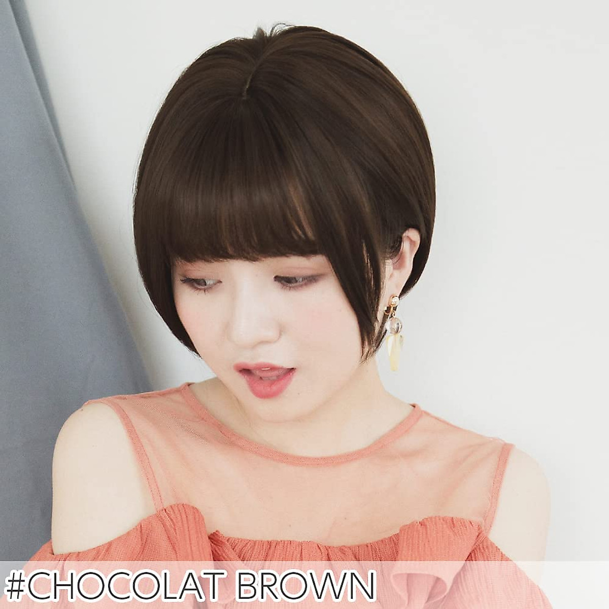 ブライトララ BRIGHT LELE Natural Full Short Straight Bob Hair With Air Bangs Wigs for Women Synthetic Stright Hair Wig for Daily Party Cosplay Wig HF618-CR