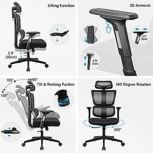 Primy Ergonomic Office Chair Gaming Chair, High Back Breathable Mesh Desk Chair, Comfortable Ergonomic Computer Chair with Adjustable Lumbar Support, Adjustable Lifting 360 Degree Swivel Task Chair