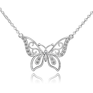 ELEGANZIA Butterfly Necklaces for Women Sterling Silver Jewelry Sparkling Cubic Zirconia for Girlfriend Mom