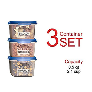 MILTON Food Storage Containers Set -STACKO- 10 PC. Set - Airtight Dry Food Storage Container with LIDS - Durable Clear Frosted Plastic BPA Free - Space Saver Modular Design - 2 Cup - 3 Pack