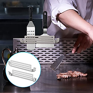 2pcs Spatula Holder for Blackstone Griddle, Stainless Steel Griddle Spatula Holder Clip on Edge Silver BBQ Spatula Rack Compatible with Camp Chef Royal Gourmet and Other Griddles