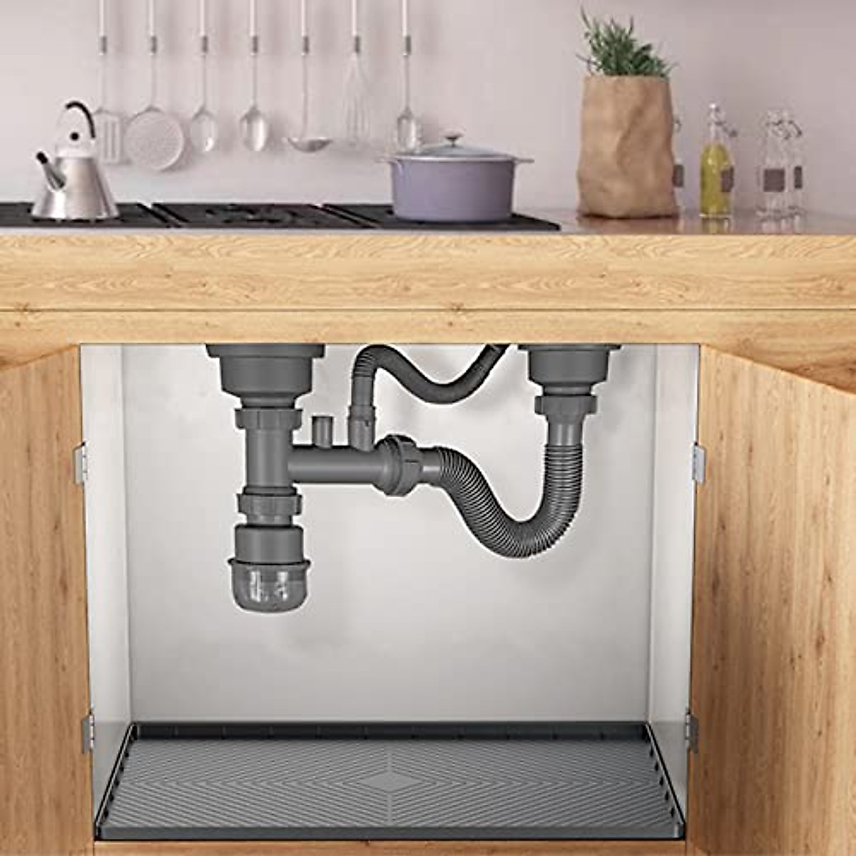 Acinkeety Multi-Purpose Under Sink Mat Water-Proof Cabinet Protectors Sink Drip-Tray Bathroom Cabinet Liner Kitchen Drip-Tray Under Sink Mat for Kitchen Water-Proof Sink Underlay Protectors