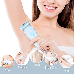 Electric Razors for Women, RenFox Electric Shaver for Women with LED Light, Body Hair Removal for Legs Underarms Pubic Hair Rechargeable Painless 3-Blades Wet Dry Use Bikini Razor with Base - Blue