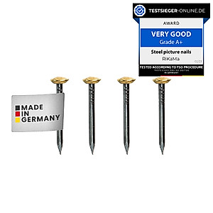RIKAMA® 50 Picture Nails Gold | Picture Hanging kit | Each 10x 0.75, 1, 1.25, 1.5, 2 inch | Steel Nails for Hanging Pictures | Made in Germany