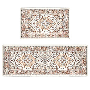Pauwer Anti Fatigue Floor Mats - Cushioned Memory Foam 2 Piece Kitchen Rug Set, Non Slip Laundry & Sink Area Runner, Waterproof Comfort Standing Mat