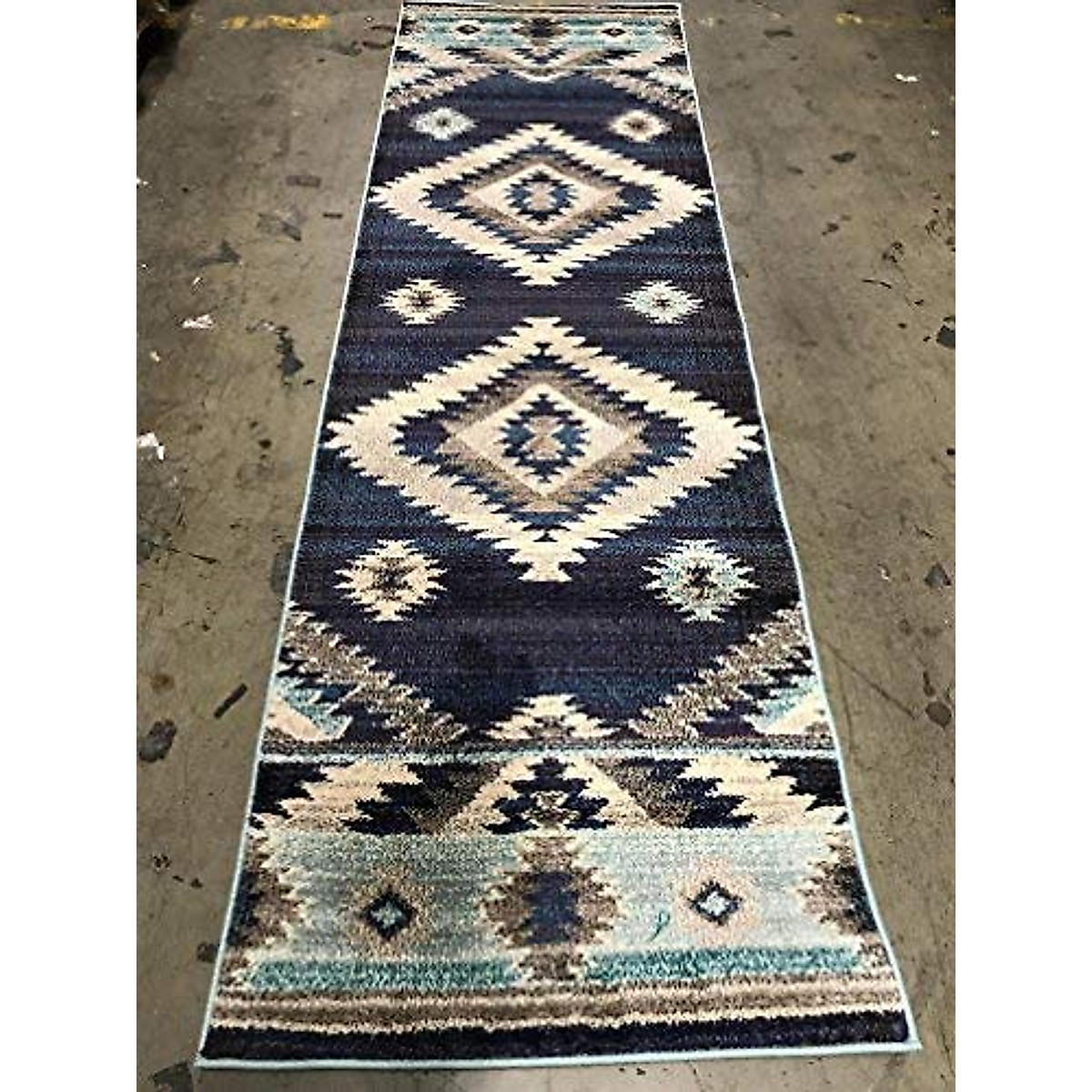 Expressions South West Native American Indian Runner Area Rug Turquoise Beige Grey Blue Purple Storm Blue Design 1033 (2 Feet 2 Inch X 7 Feet)