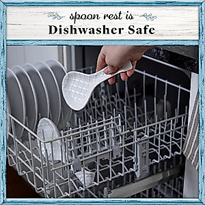 Home Acre Designs Spoon Rest For Kitchen Counter & Stove Top - White Ceramic Spoon Holder for Cooking & Counter Protection - Essential Kitchen Gadgets - White Embossed