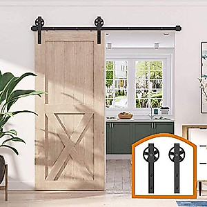 ZEKOO 7.5 FT Barn Door Hardware Kit,Sliding Door Hardware for Single Barn Door, Heavy Duty Black Steel Big Black Wheel Hanger,Heavy Duty,Slide Smoothly Quietly,Easy Install