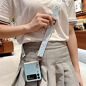 HANASE Glitter Bling Flowers Corssboby Case for Samsung Galaxy Z Flip 4 3 Hard Plastic Shoulder Strap Lanyard Chain Phone,Z5,for Z Flip 3