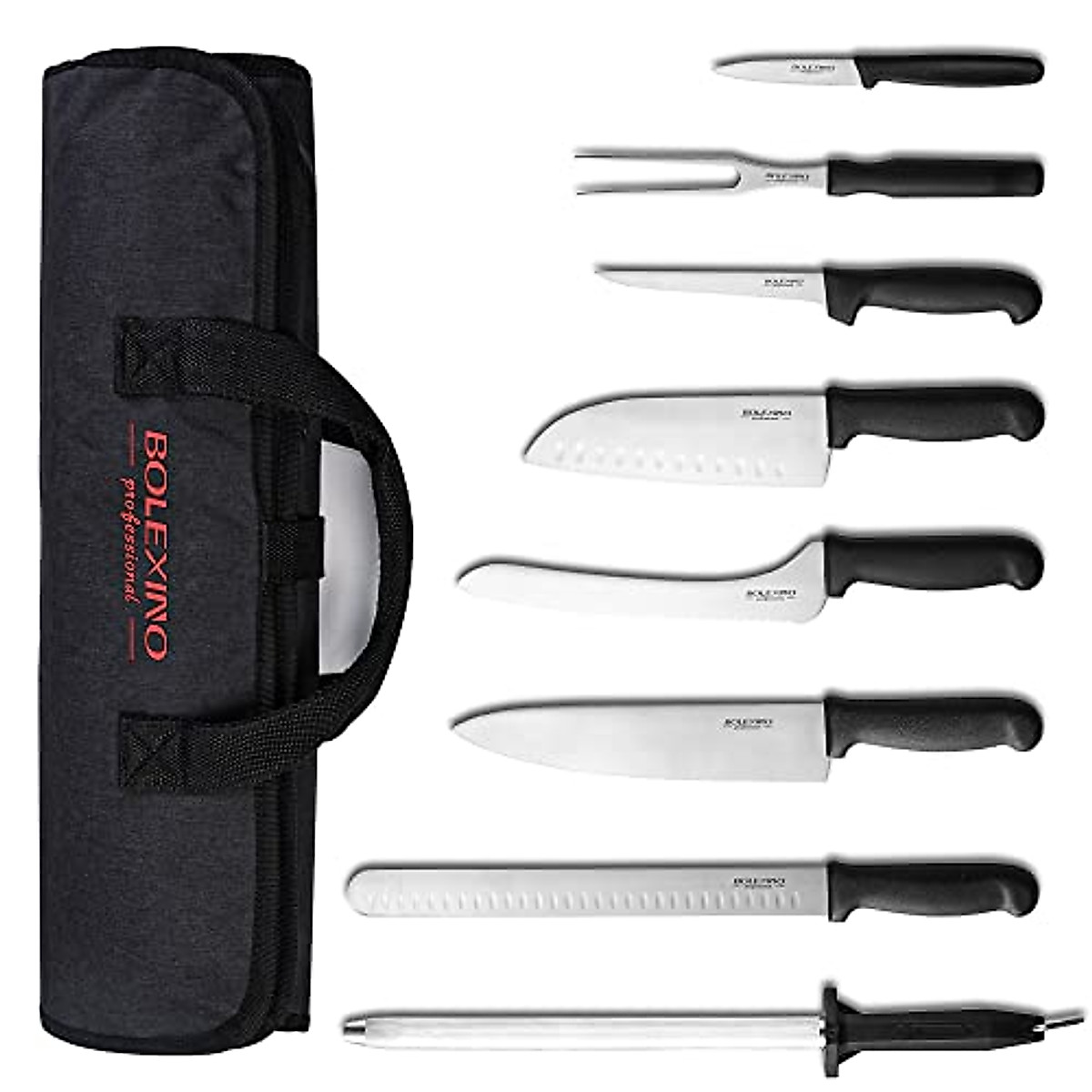 Professional 9 Piece Roll Knife Set, BBQ Knife Set, Knife Roll, Japanese Style Premium Stainless Steel Chef Knife Set, Kitchen Knife Set in One Set with Carrying Bag (Kitchen Knives Set)