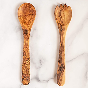 Tramanto Olive Wood Salad Server Set - 12 inch French Design