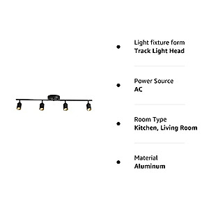 VidaLite LED Track Light, 7W Four Bulb Fixed Rail with Rotating Heads, 3000K Modern Interior Spotlight, Black