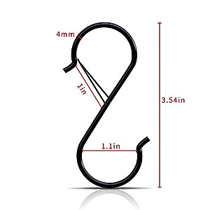 OlibaDu® 10 Pack S Hooks for Hanging, 3.5 inch S Hooks with Safety Buckle, S Hooks Heavy Duty for Hanging Kitchen Utensils Plant Hooks & Garage Tools (Black).
