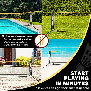 BOULDER Portable Badminton Net Set - for Tennis, Soccer Tennis, Pickleball, Kids Volleyball - Easy Setup Nylon Sports Net with Poles (Black/Yellow, 10 FT)