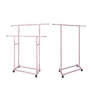 Fishat Pink Double Rod Garment Rack & Simple Garment Rack