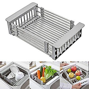 CARNAVAL Retractable Stainless Steel Sink Strainer Drain, Telescopic Drain Basket with Adjustable Armrest, Kitchen Rack Drain Basket, Over The Sink Dish Drying Rack.