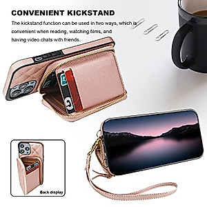 Bocasal iPhone 14 Pro Max Crossbody Wallet Case, RFID Blocking, PU Leather Zipper Handbag, Kickstand Folio with Card Slots & Wrist Strap - Rose Gold