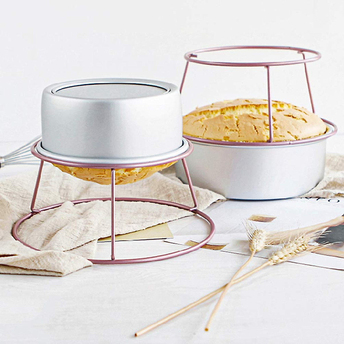 DOITOOL 2Pcs Bread Cooling Rack Stainless Steel Non Stick Cooking Stand Cookies Cakes Drying Rack Bread Storage Holder Baking Supplies Rose Gold