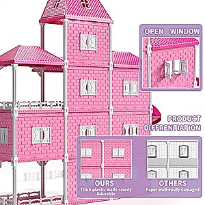 TEMI Dream Doll House for 3 4 5 6 7 8 Year Old Girls Toy - 4-Story 10 Rooms Dollhouse 7-8 with 2 Toy Figures, Furniture and Accessories, Pretend Play House for Kid Ages 3+