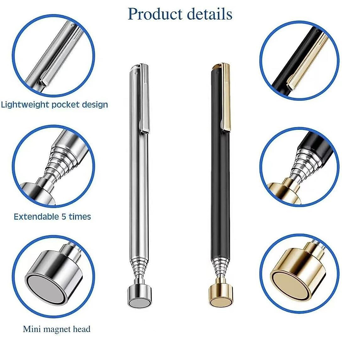 2 Pieces Magnetic Telescoping Pick-Up Tool with Pocket Clip 3 Lb Extendable Magnetic Grabber Reacher Tools 25 Inch Flexible Magnet Retrieval Stick Gadget Suitable Gifts for Men