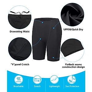 Fiteng Men's Swim Jammers Competitive Athletic Swim Team Suit Training Endurance Racing Quick Dry Swimming Shorts UPF 50 Black