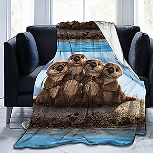 AUISS Plush Throw Velvet Blanket Cute Sea Otters Thick Fleece Carpet Chair Bedspreads for Women Luxurious Sleep Mat Pad Flannel Cover for All Season…