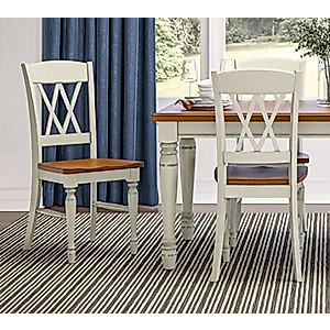 Home Styles Monarch Double X-back White and Oak Dining Chairs, with Solid Hardwood Construction, Turned Legs, and Distressed Oak Finish, Set of Two