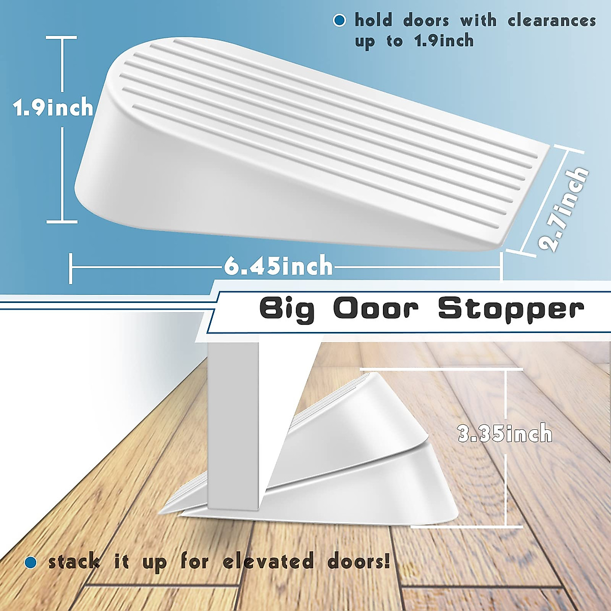 KOLAKO Door Stops, Rubber Door Stopper Wedge, Heavy Duty Extra Large Floor Doorstops for Bottom of Door, Security Big Door Stoppers Wall Protector, 2 Pack (White)