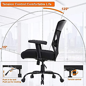 BestMassage Big and Tall Office Chair 400lbs Wide Seat Desk Chair Ergonomic Computer Chair Task Rolling Swivel Chair with Lumbar Support Adjustable Mesh Chair for Adults Women, Black