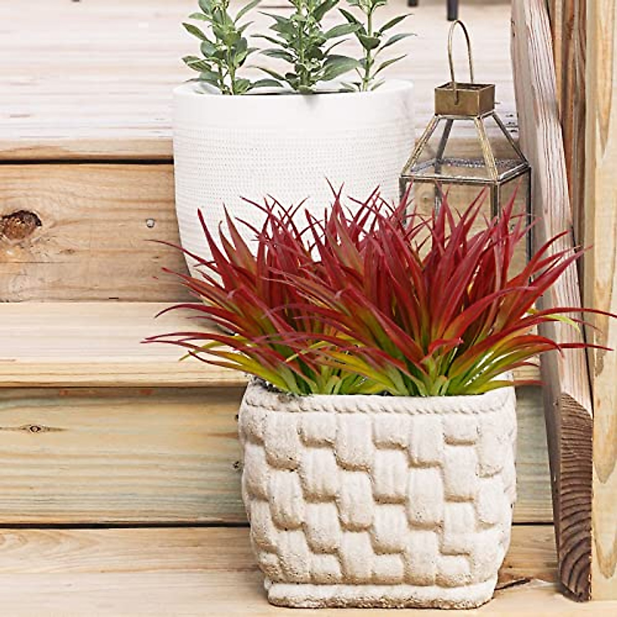 Phliofd 6Pcs Artificial Grass Fake Plants 17.3in Outdoor Plants UV Resistant Greenery Stems Fake Grass for Home Window Garden Office Patio Pathway Front Porch Christmas Décor Light Green & Red